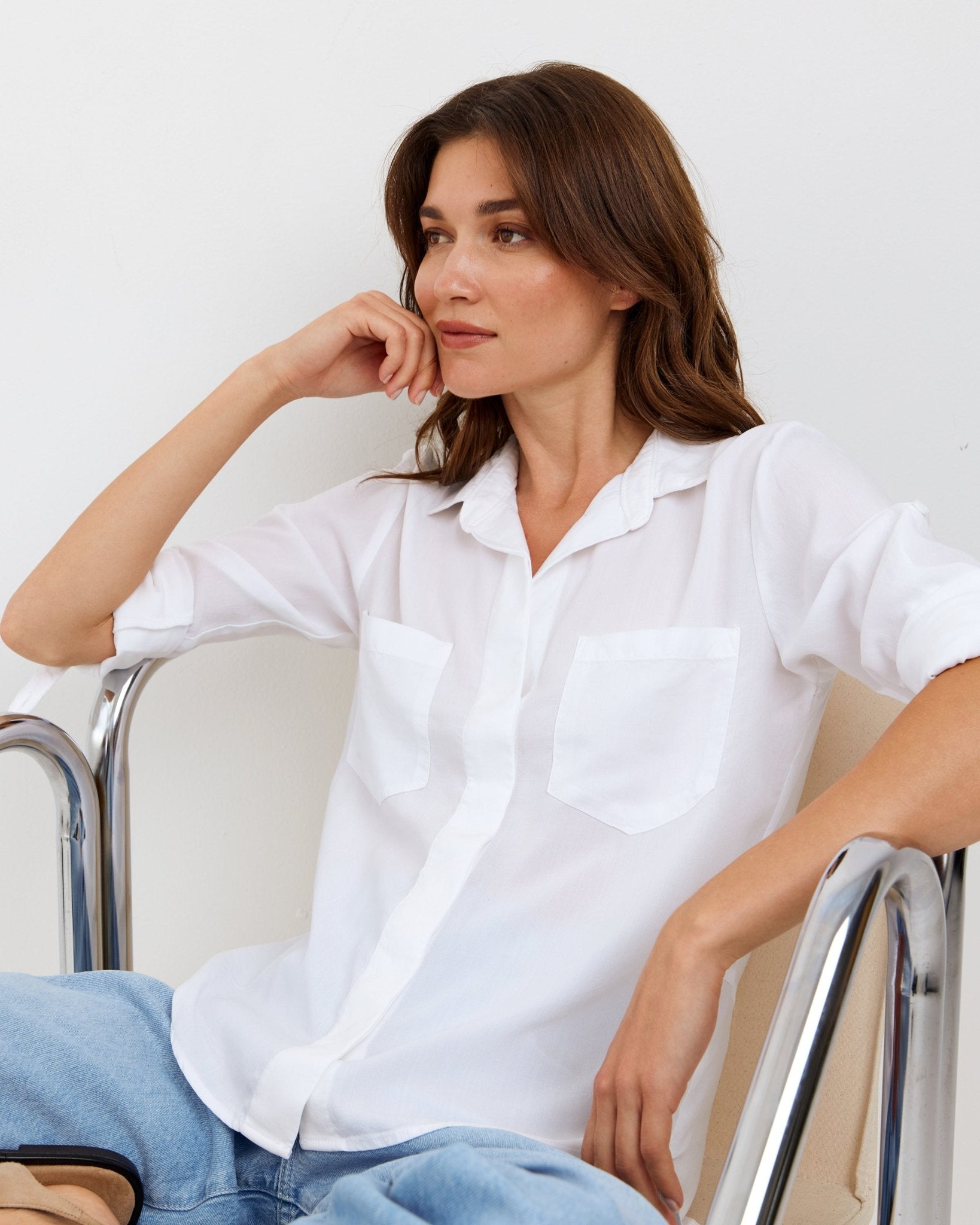 Split Back Button Down Shirt in White - Bella Dahl
